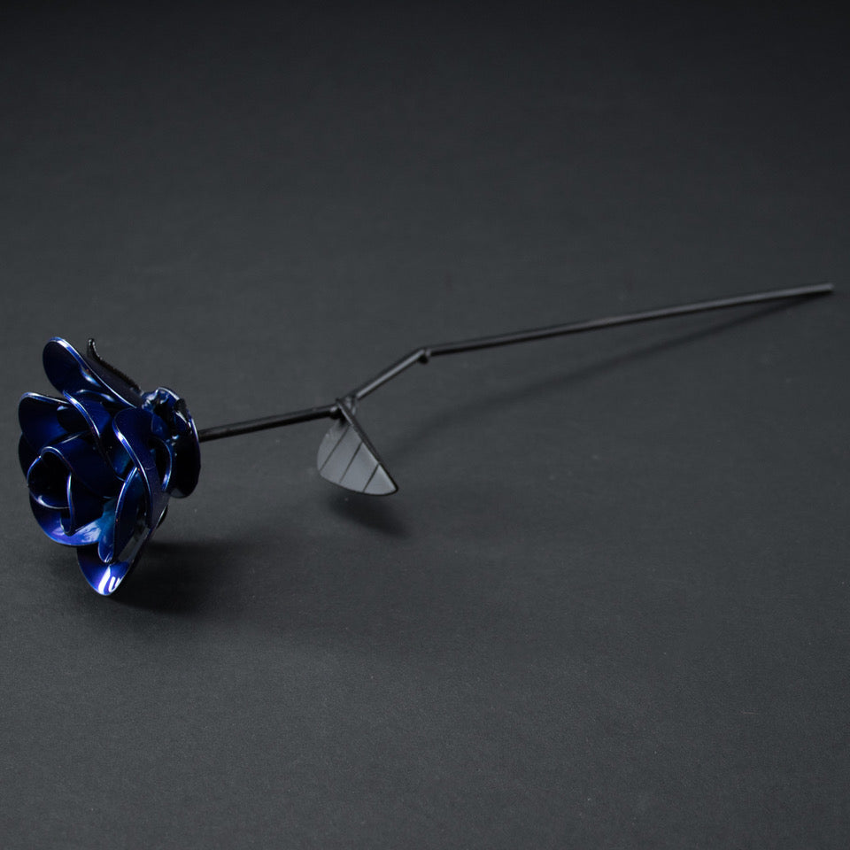 Blue and Black Immortal Rose, Recycled Metal Rose, Steel Rose Sculptur ...