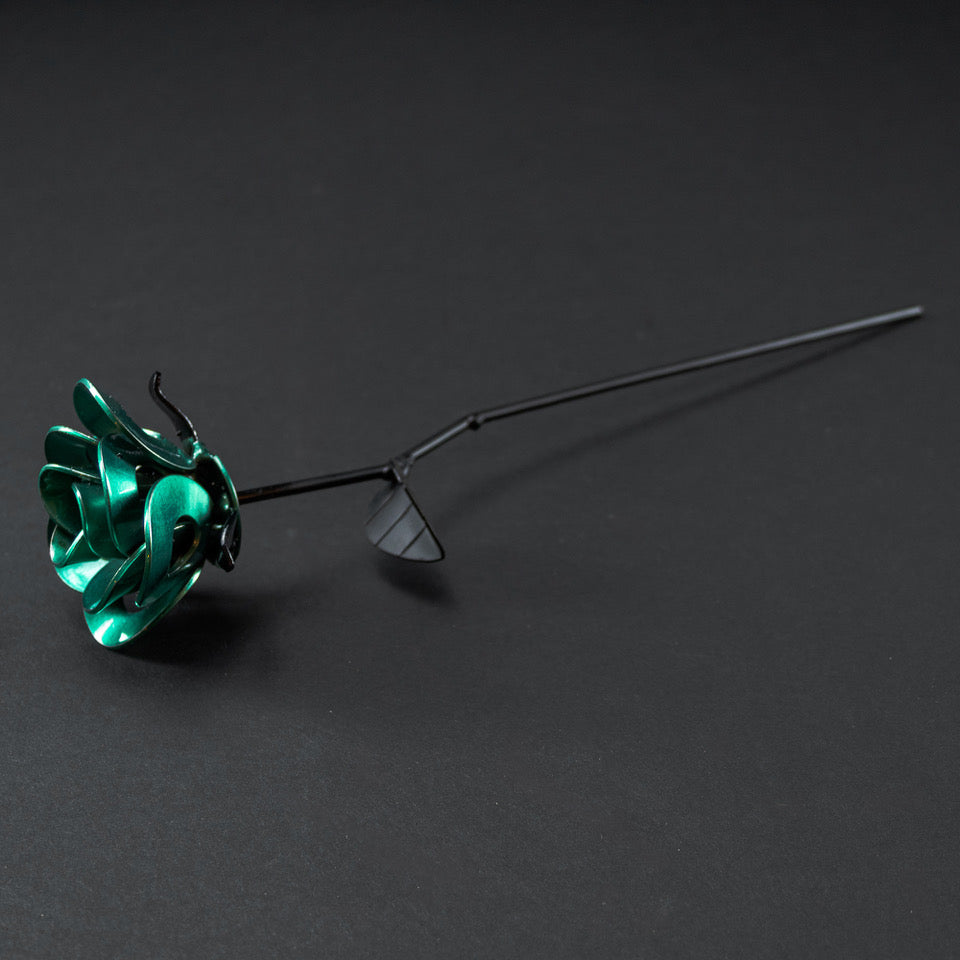Green and Black Immortal Rose, Recycled Metal Rose, Steel Rose Sculptu ...