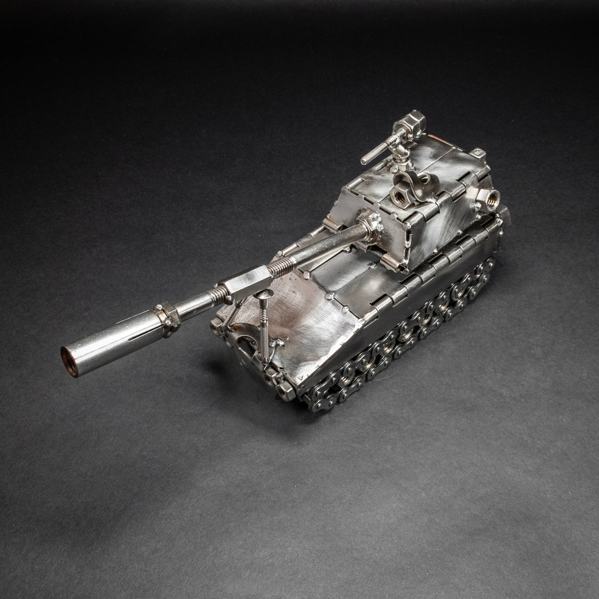 Scrap Metal Paladin Tank Figurine, Steel Military Tank, Nuts and Bolts ...
